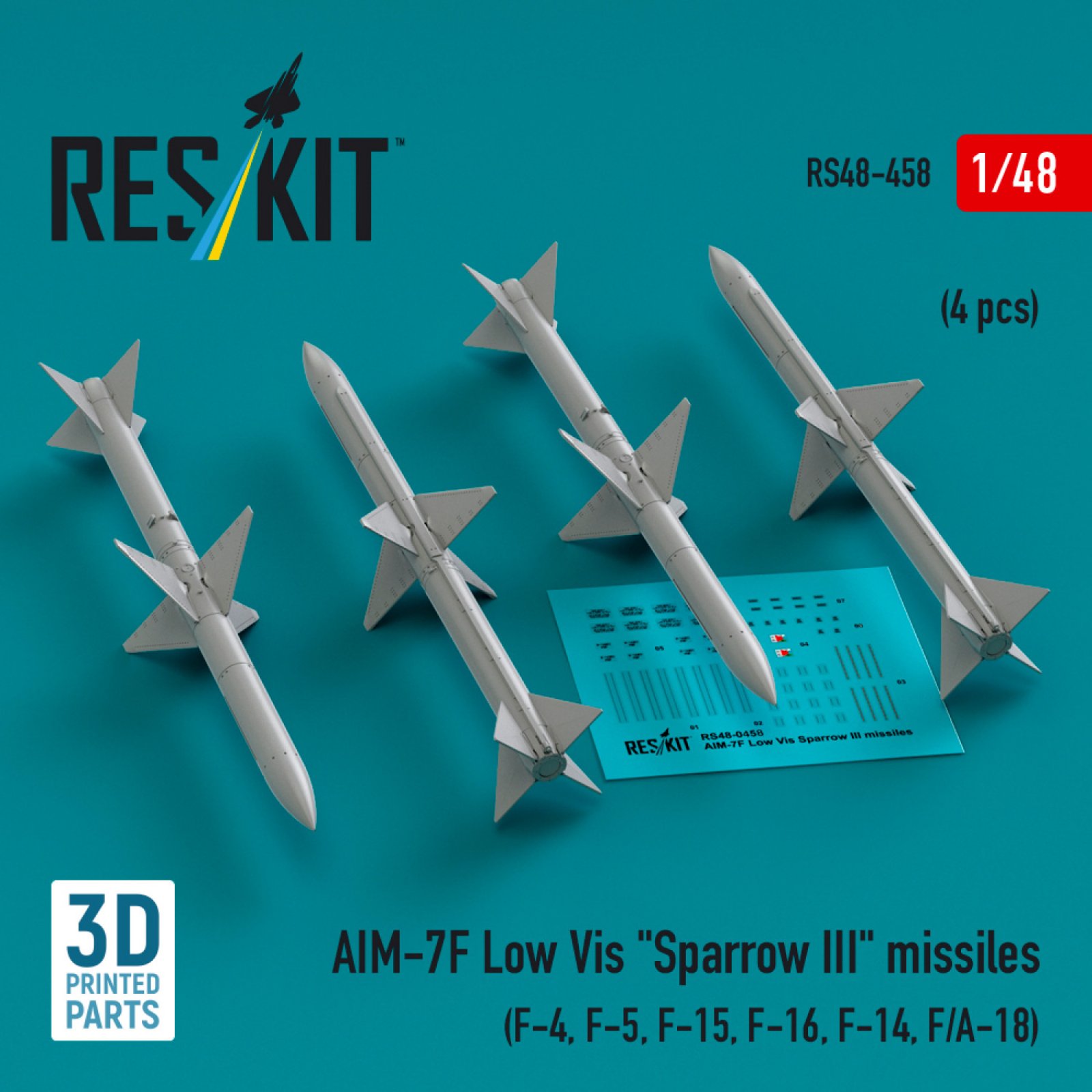 Reskit RS480458 AIM-7F Low Vis Sparrow III missiles (4 pcs) (3D Printed ...