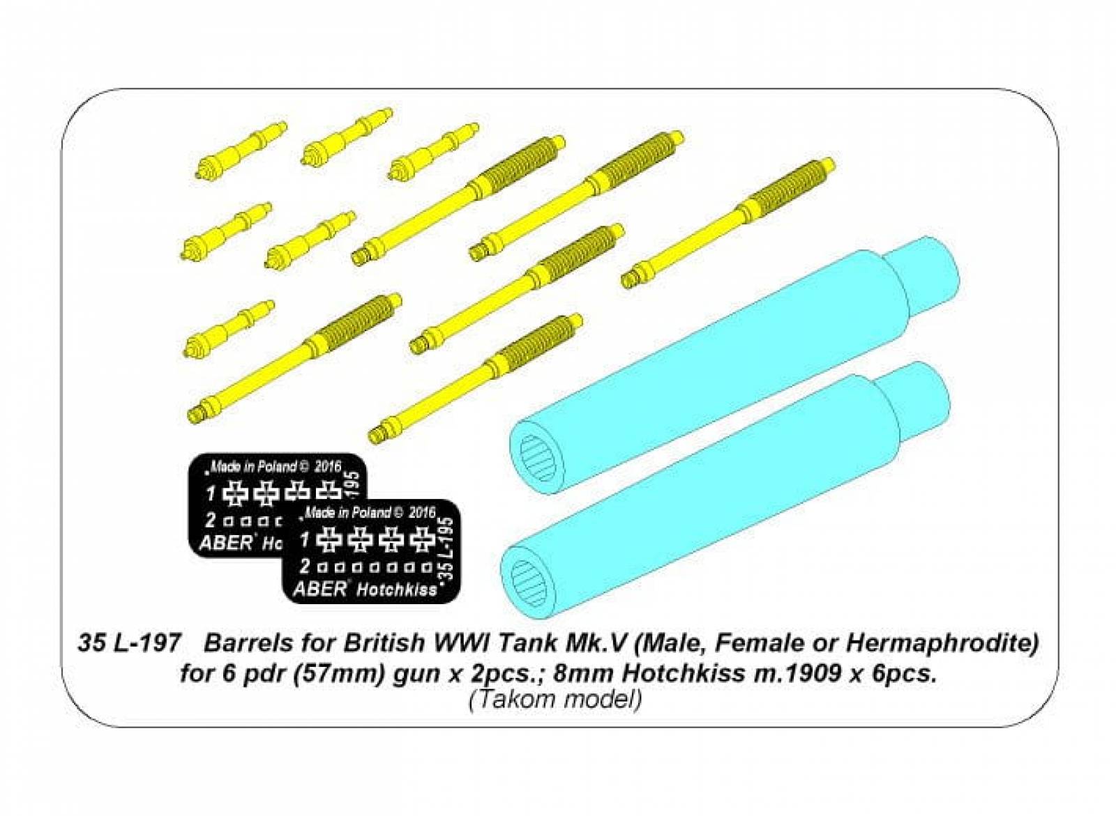 Aber Models A35L197 Barrels for British WWI Tank Mk.V (Male, Female or Hermaphrodite) - Takom ...