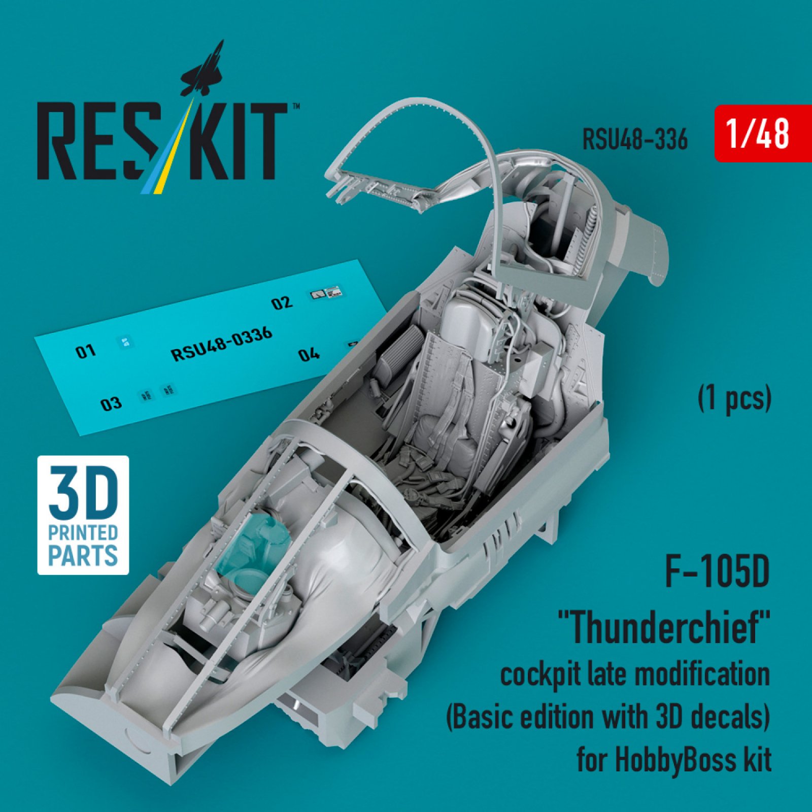 Reskit RSU480336 F-105D Thunderchief cockpit late modification for HobbyBoss kit (3D Printed) / 1:48