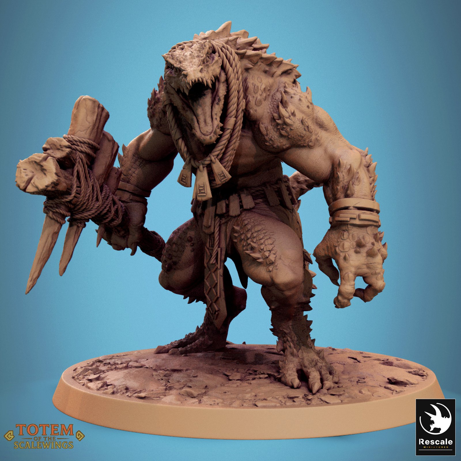 Rescale Miniatures RSM0389 Lizardman Champion Dreadscale - Mace Bones Guard