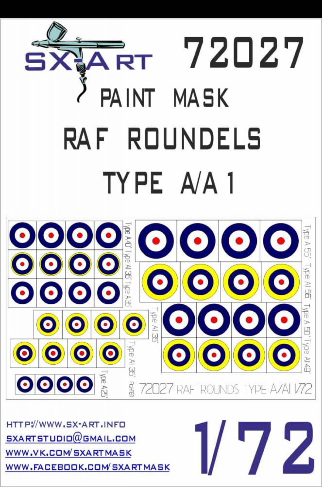 SX-ART SXA-72027 RAF Roundels Type A/A1 Painting Mask / 1:72
