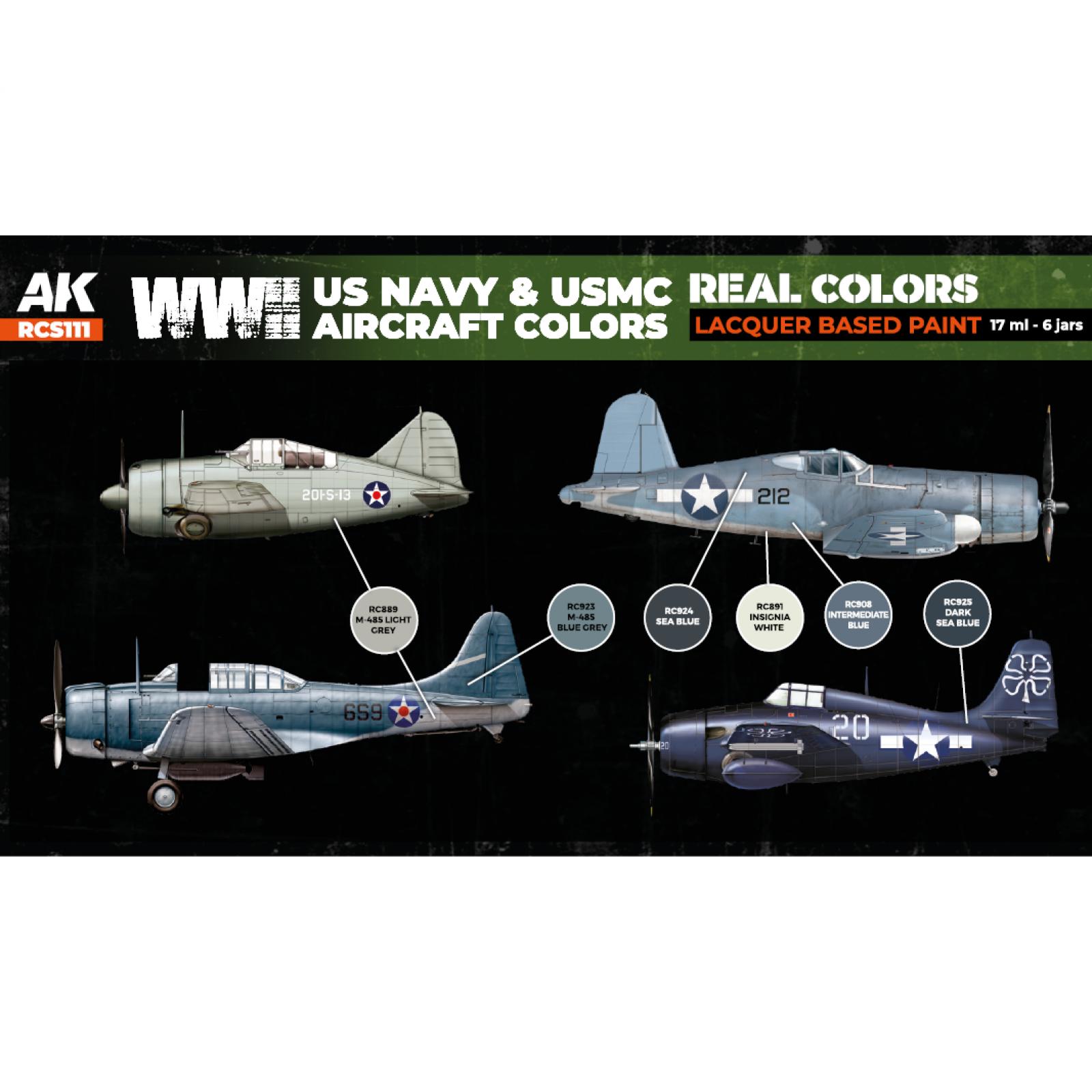 AK Interactive RCS111 WWII US Navy & USMC Aircraft Colors SET (6x17ml)